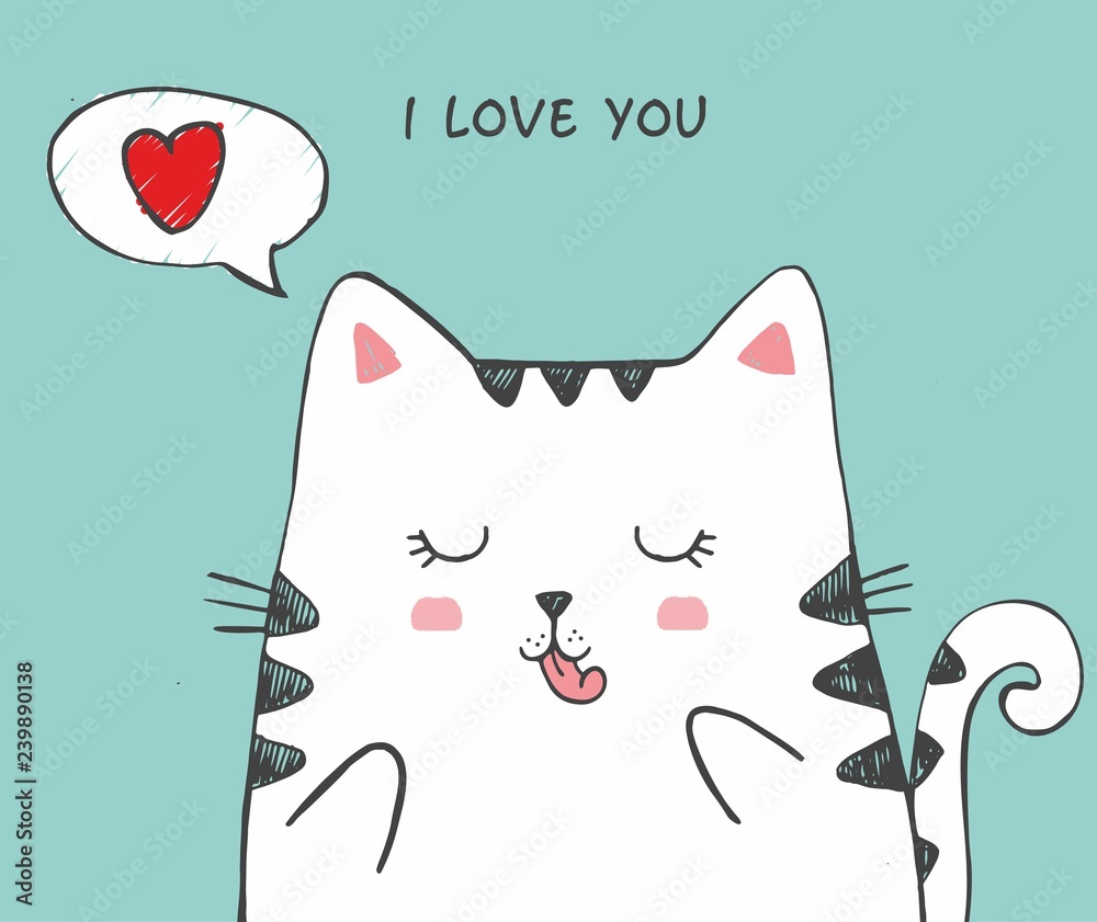 I Love You Cat Drawing