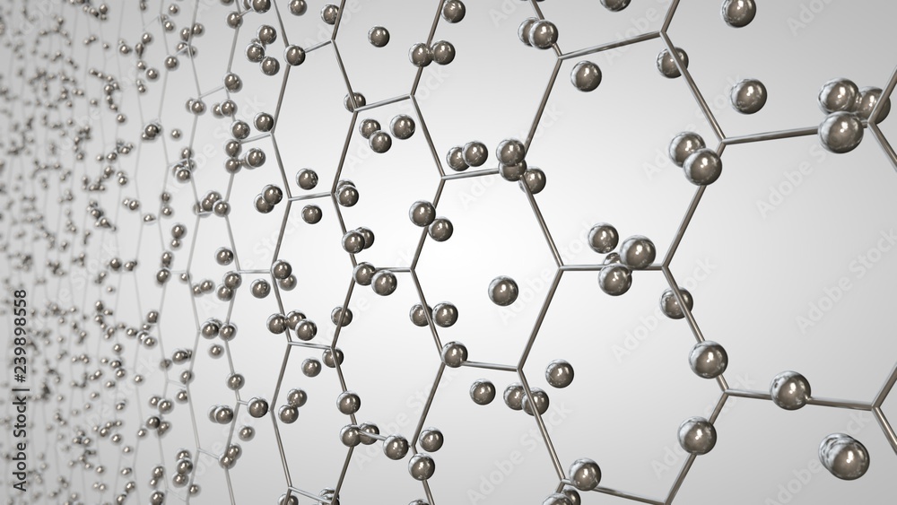 Poster 3D illustration of a graphene grid, a carbon molecule ...