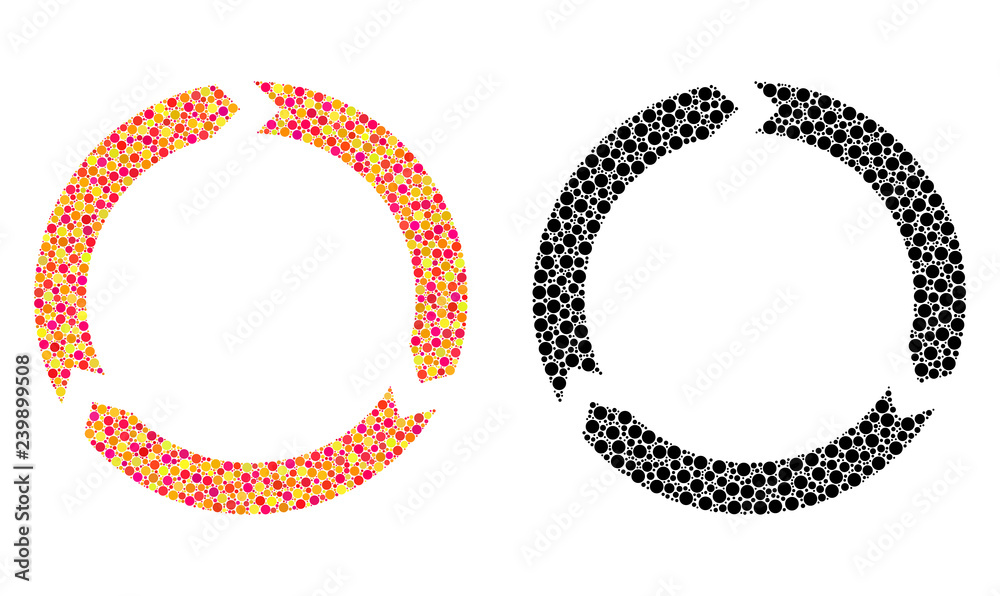 Pixel rotation mosaic icons. Vector rotation icons in bright and black ...