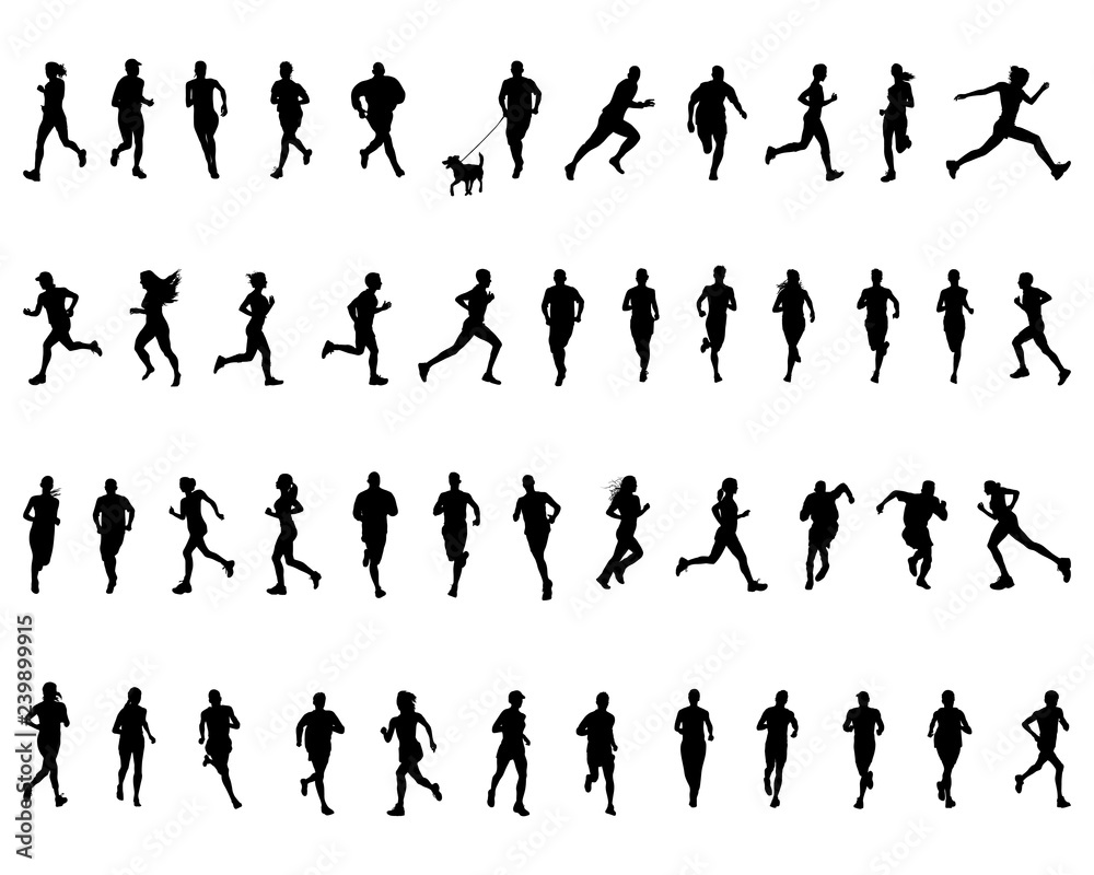 Black silhouettes of running on a white background Stock Vector | Adobe ...