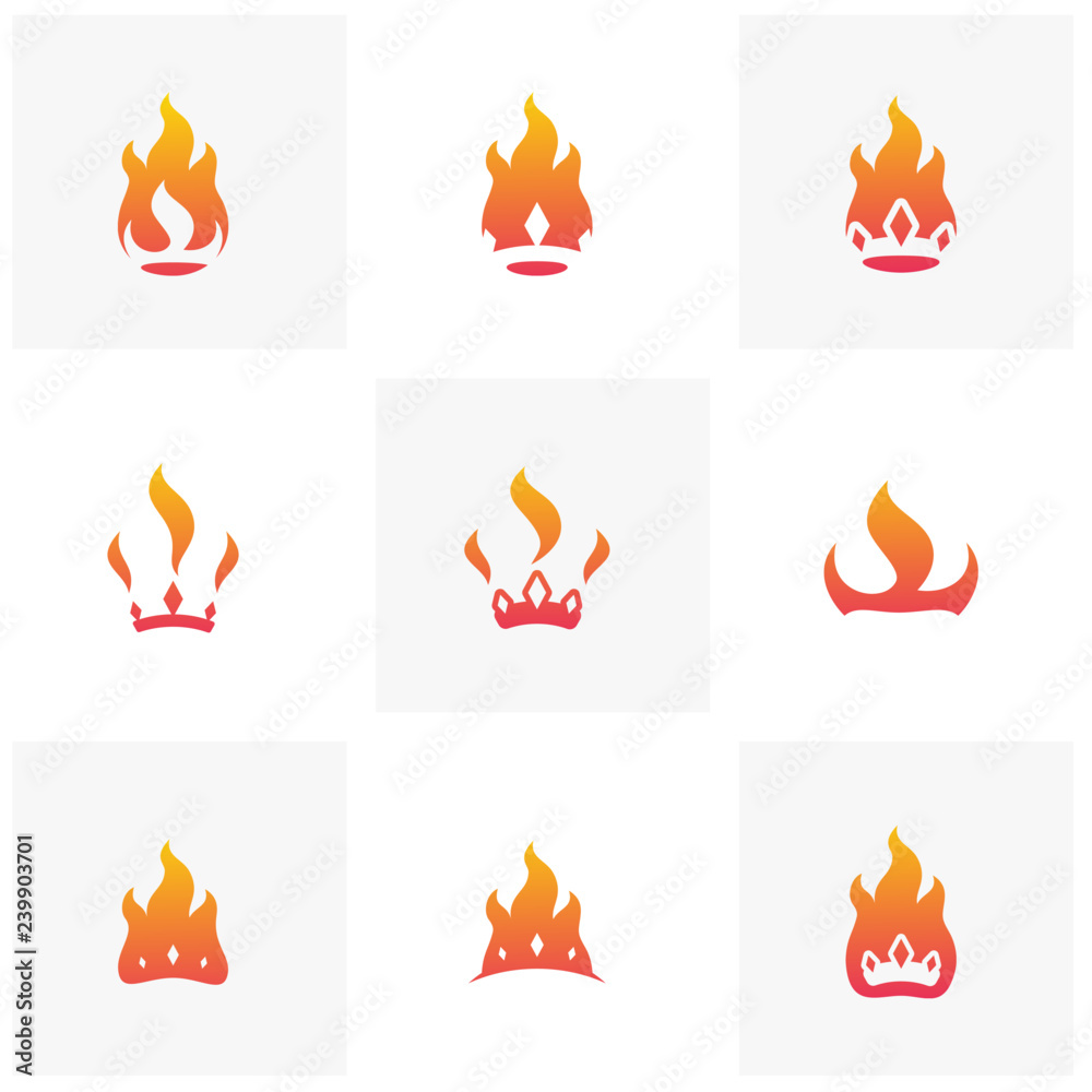 Set of Fire Crown logo designs concept vector. Flame Crown logo ...