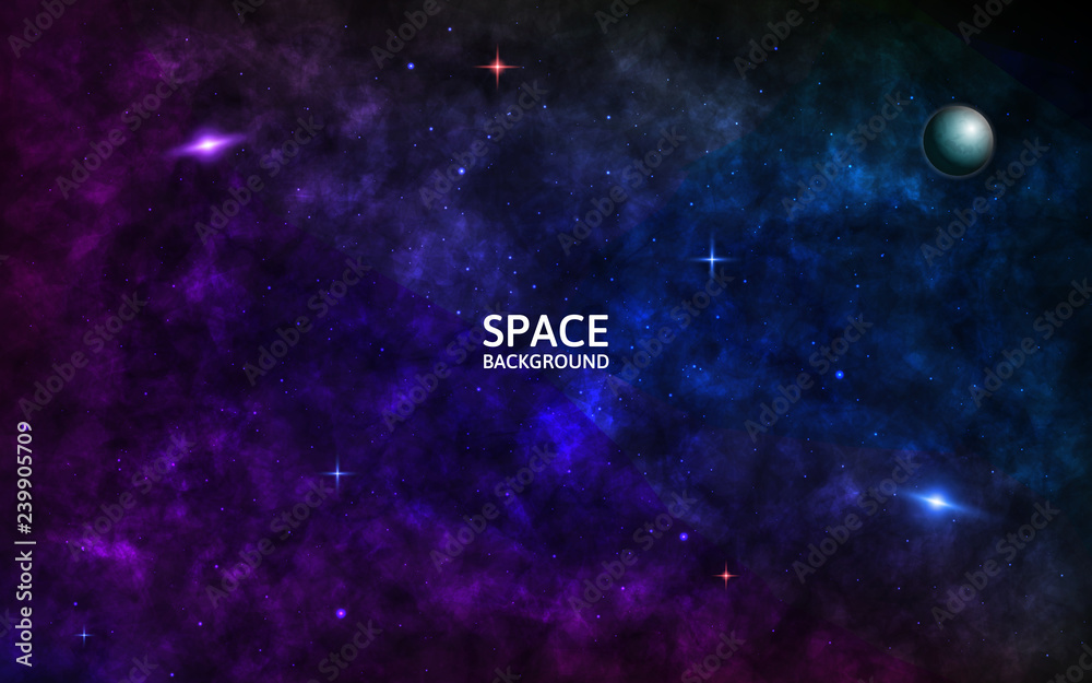 Space background with galaxy, shining stars and planet. Realistic ...