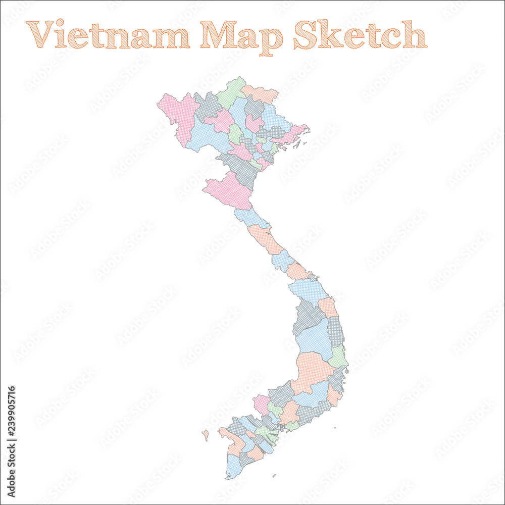Vietnam map. Hand-drawn country. Extraordinary sketchy Vietnam map with ...