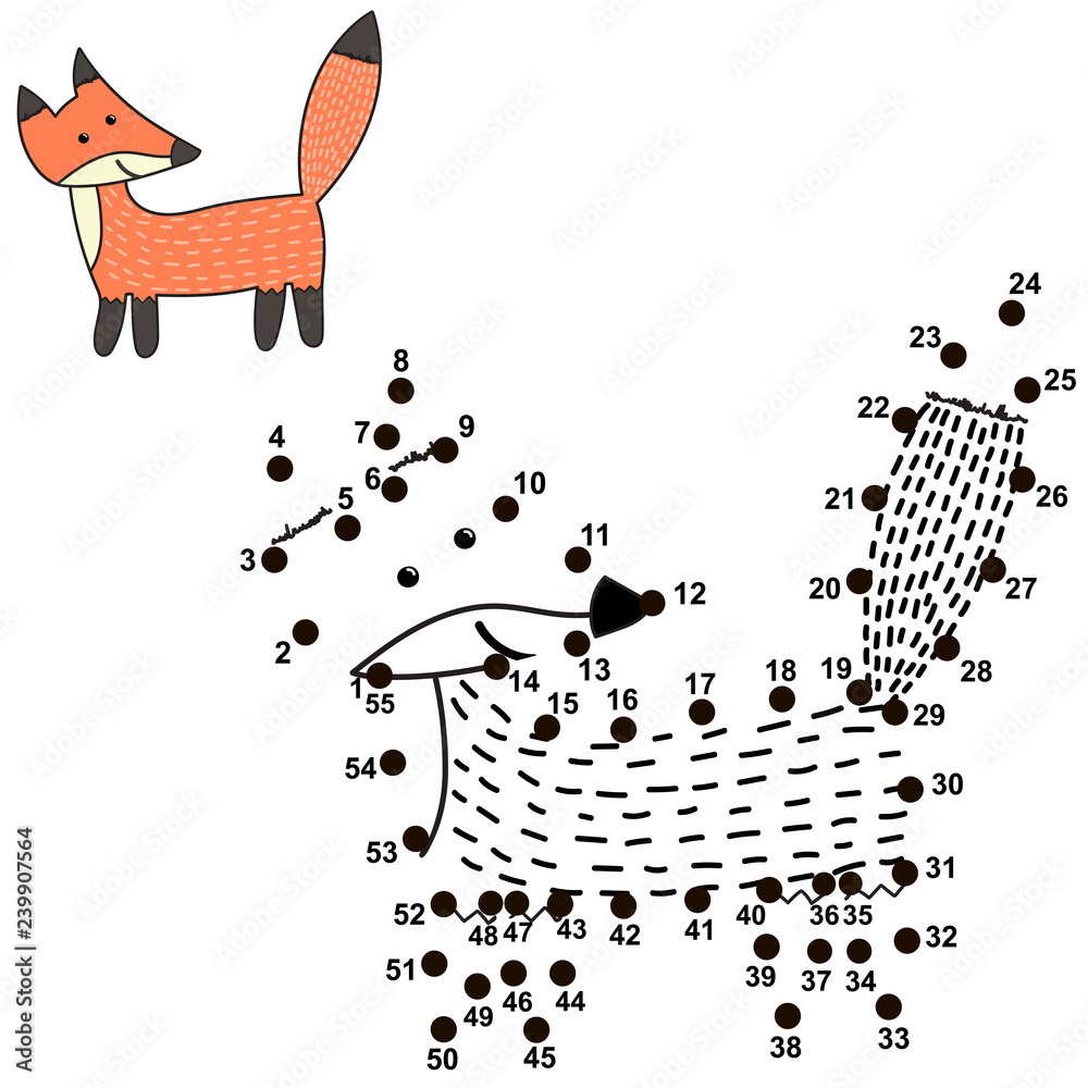 Connect the dots and draw a cute fox. Numbers game for children. Great ...
