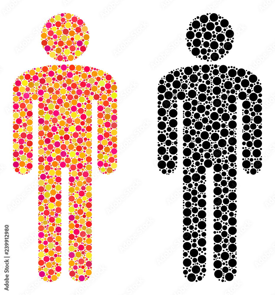 Pixel man mosaic icons. Vector man icons in multi-colored and black ...