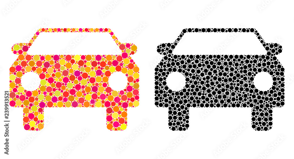 Dotted car mosaic icons. Vector car icons in bright and black versions ...