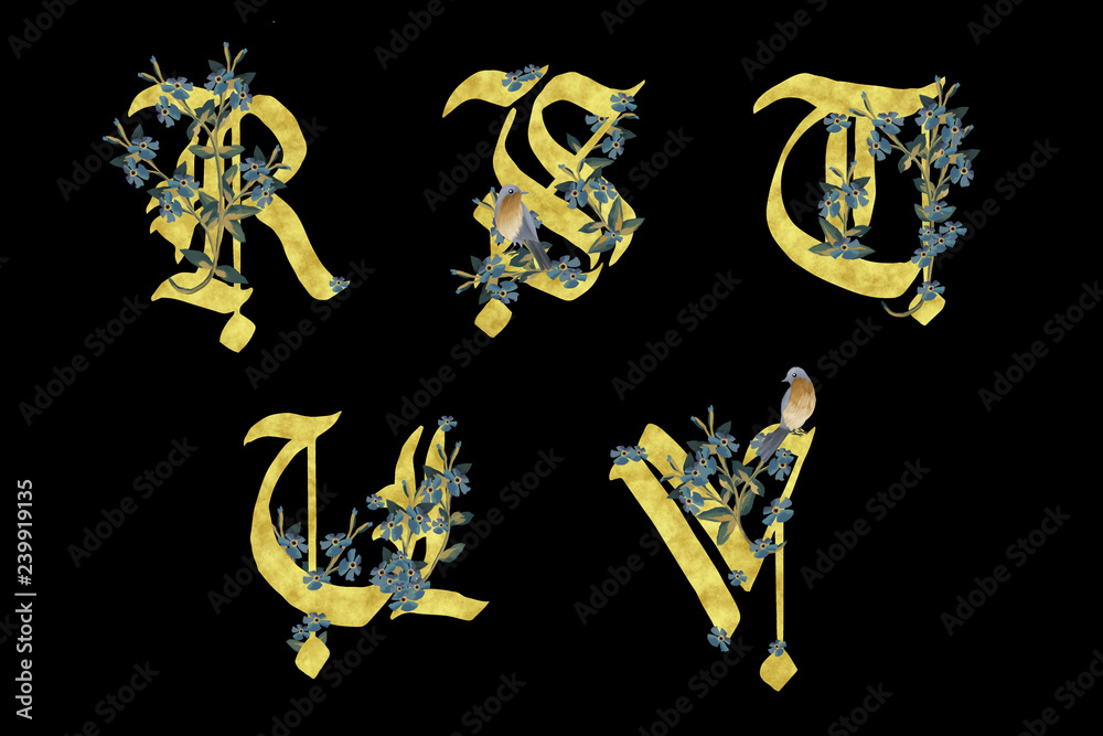 Hand drawn gold glitter alphabet, lettering for posters, prints ...