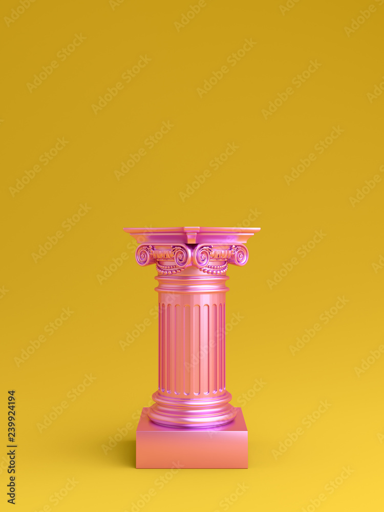 Gold pink roman greek column in studio lighting. Podium display mock up ...