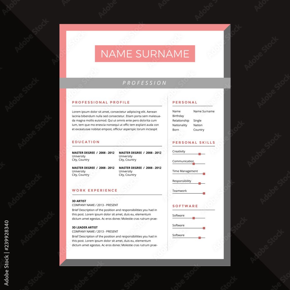 professional elegant resume CV template design Stock Vector | Adobe Stock