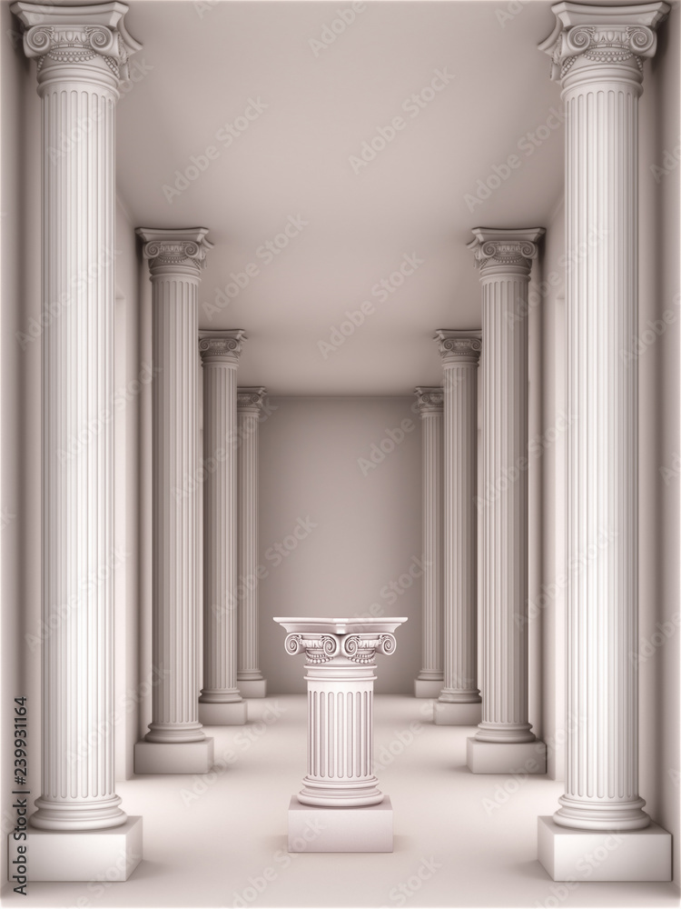 White roman greek podium display column in corridor minimalist interior background. Creative ...