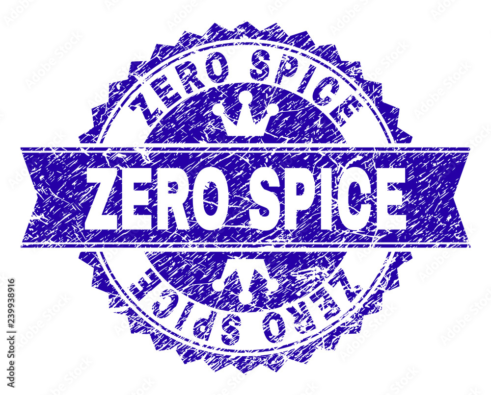ZERO SPICE rosette seal watermark with grunge texture. Designed with round rosette, ribbon and ...