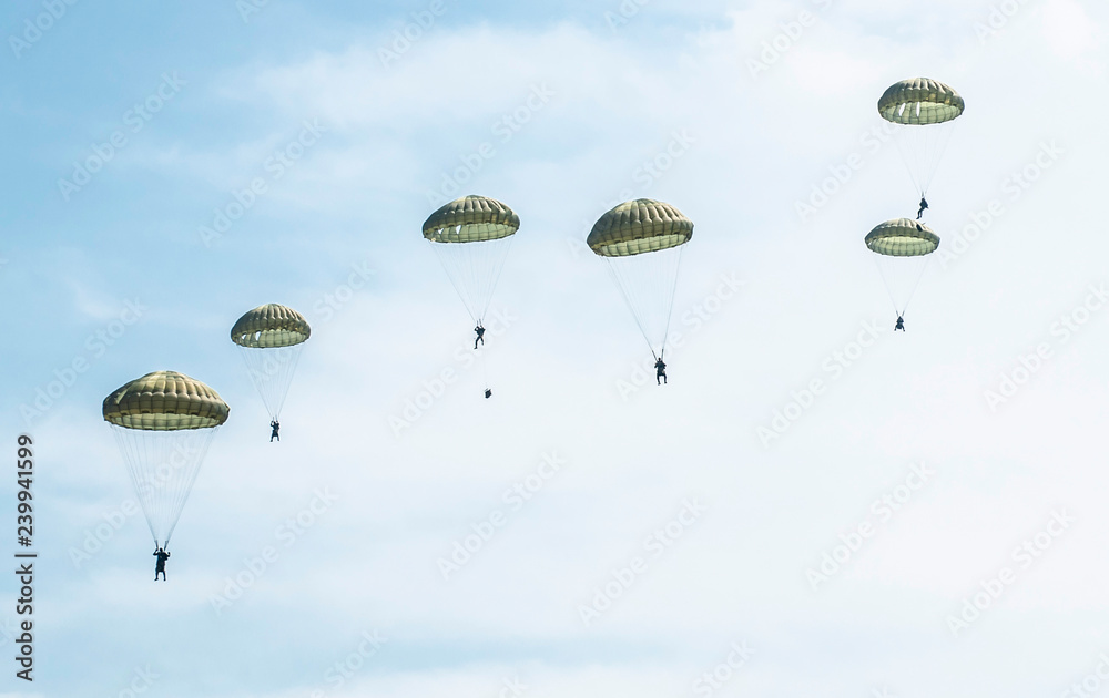 Poster Many soldiers with parachutes in the sky. – Wall Art | UkPosters