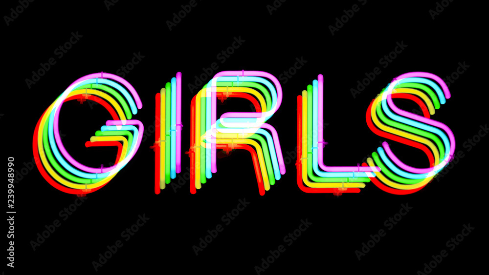 Girls neon sign. Night light sign, Neon banner a real sign Stock Photo ...