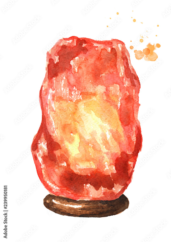 Himalayan salt lamp. Watercolor hand drawn illustration, isolated on ...