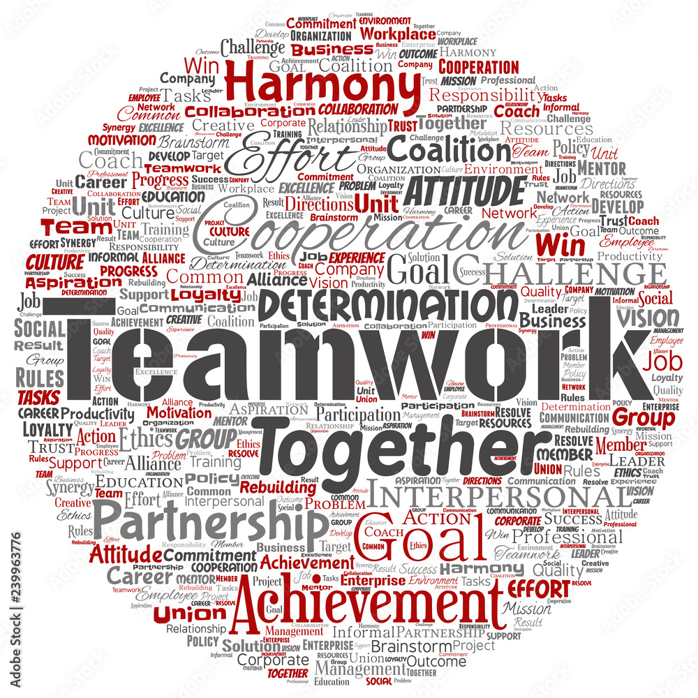 Vector conceptual teamwork management round circle red partnership idea ...