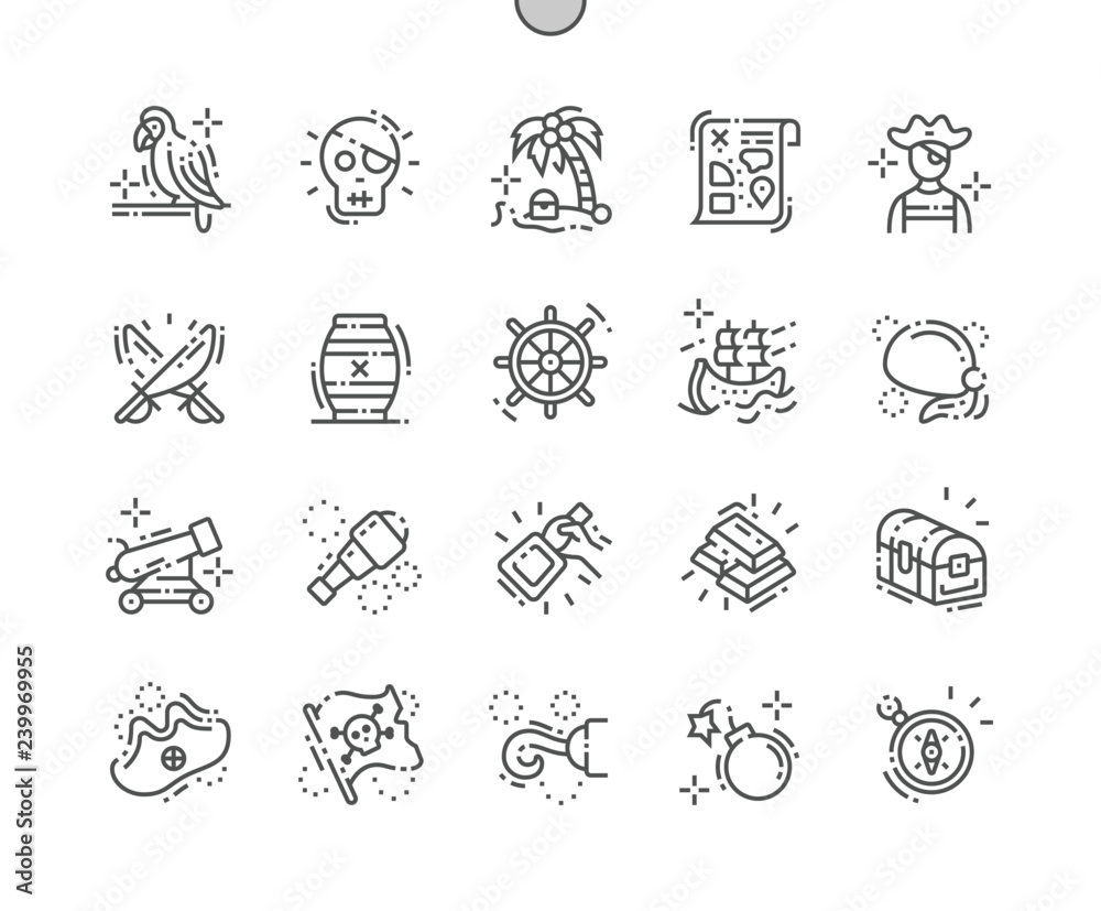 Pirate Set Well-crafted Pixel Perfect Vector Thin Line Icons 30 2x Grid ...