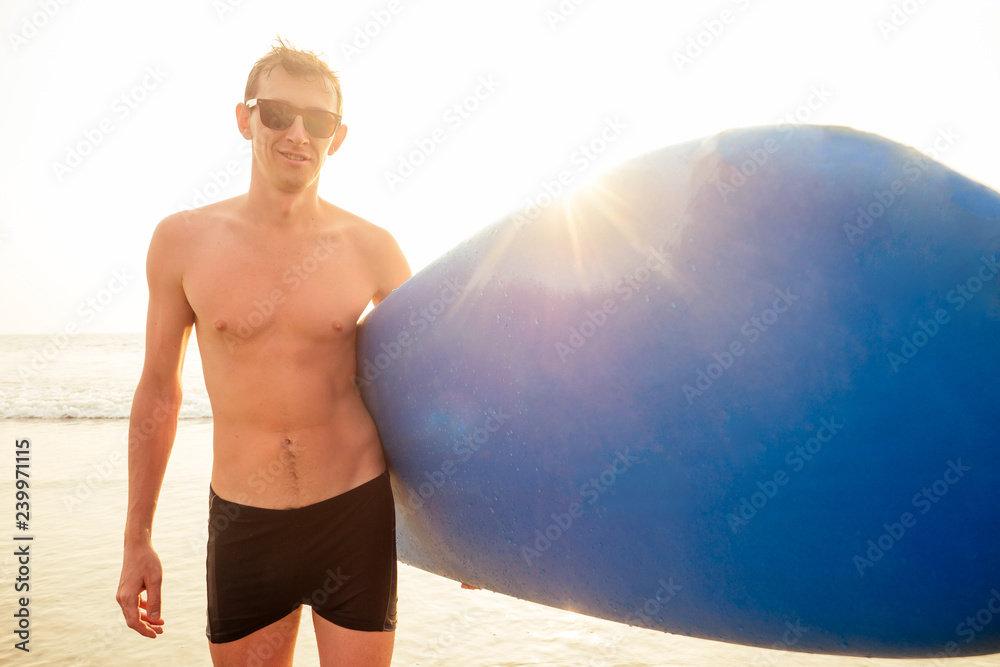 shaka hand gesture surfers symbol.young surfer man with surfboard on ...