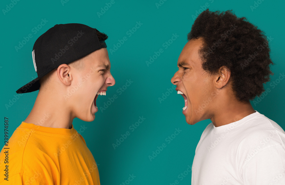 Two angry teens shouting at each other Stock-Foto | Adobe Stock