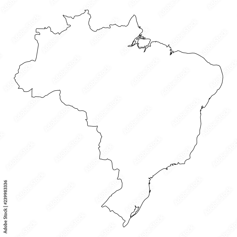 Brazil - solid black outline border map of country area. Simple flat ...