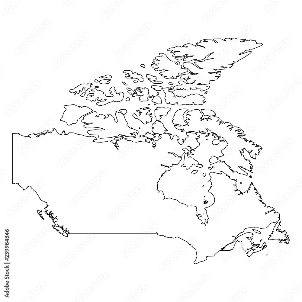 Canada - solid black outline border map of country area. Simple flat ...