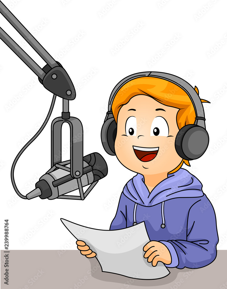 Kid Boy Radio Broadcast Illustration Stock Vector | Adobe Stock
