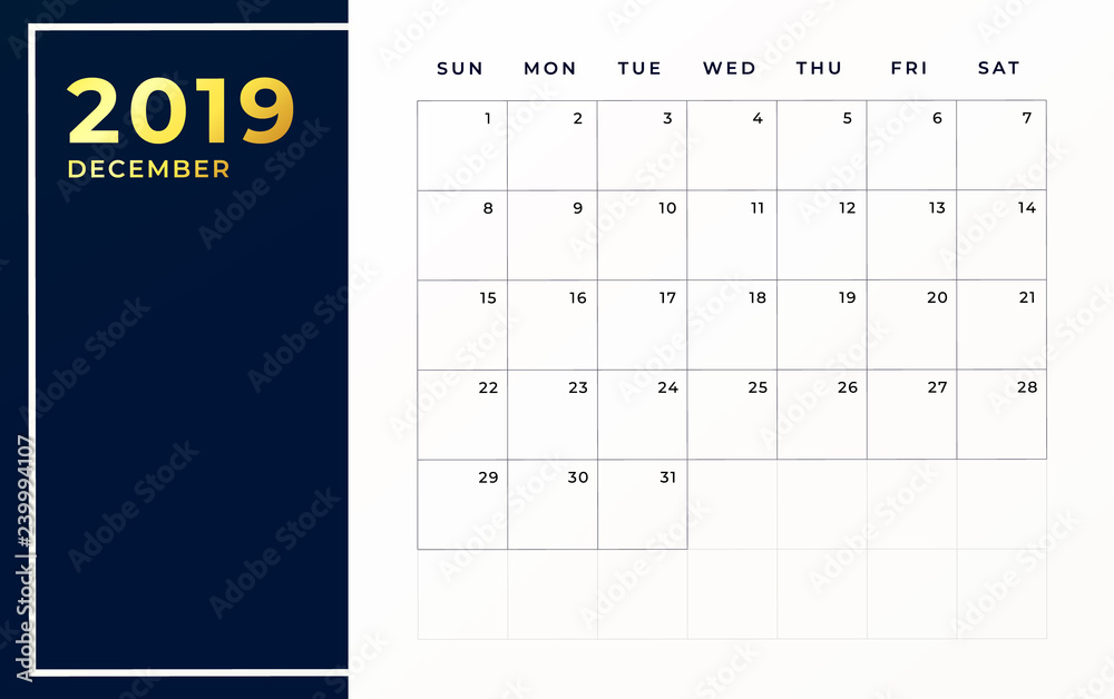 December 2019 schedule template. Week starts on sunday empty calendar ...