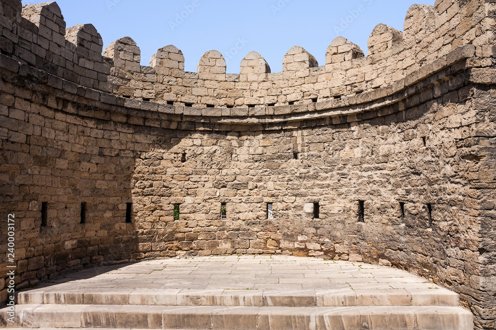 Baku, Azerbaijan, fortress, wall, stones, window, opening, masonry ...