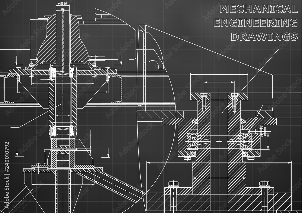 Mechanical engineering. Technical illustration. Backgrounds of engineering subjects. Technical ...