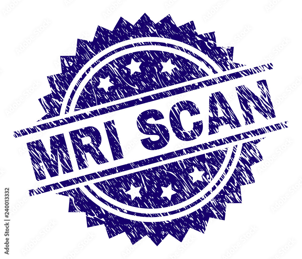 MRI SCAN stamp seal watermark with distress style. Blue vector rubber ...