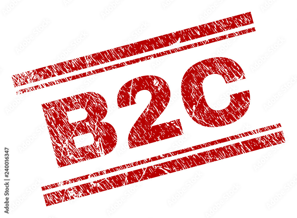 B2C seal print with grunge style. Red vector rubber print of B2C caption with grunge texture ...