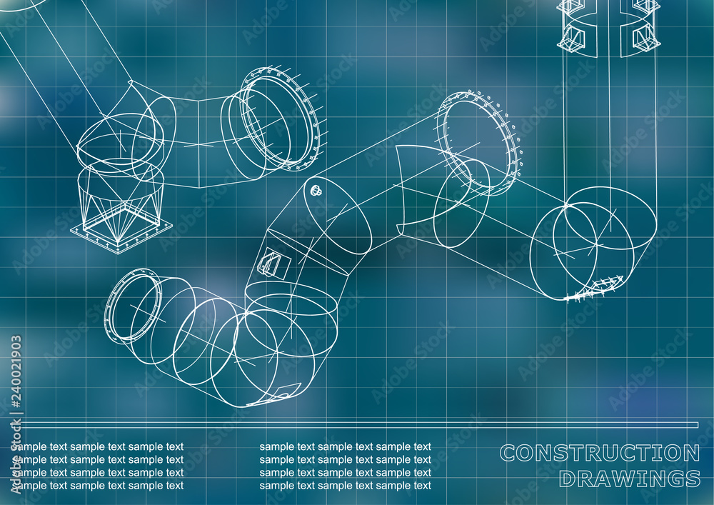 Drawings of steel structures. Pipes and pipe. 3d blueprint of steel ...