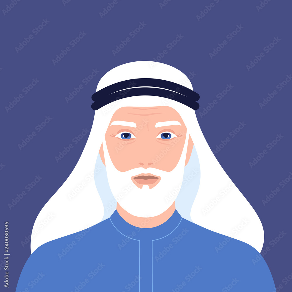 Portrait of an elderly Arab man with a beard. Retiree. Grandfather in ...