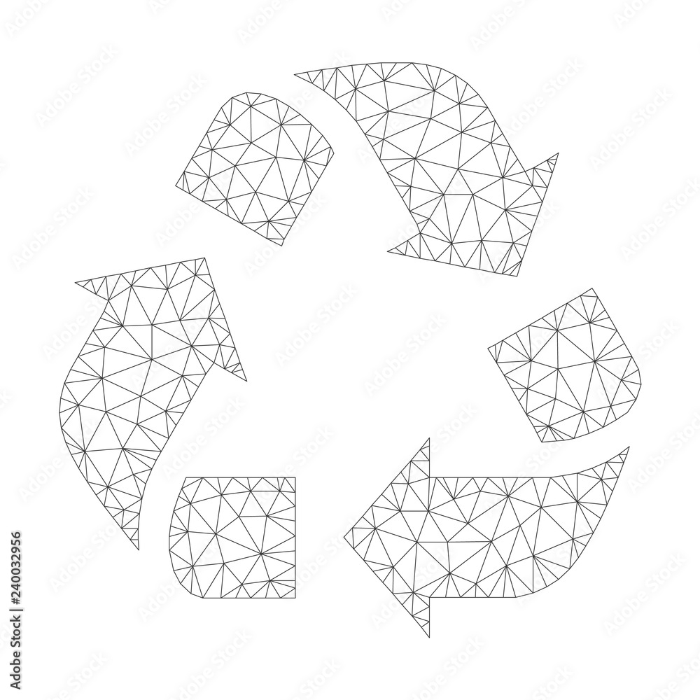 Mesh vector recycle icon on a white background. Polygonal carcass dark ...