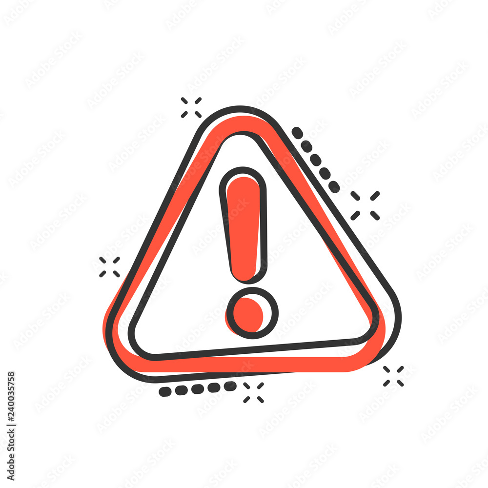 Exclamation mark icon in comic style. Danger alarm vector cartoon ...