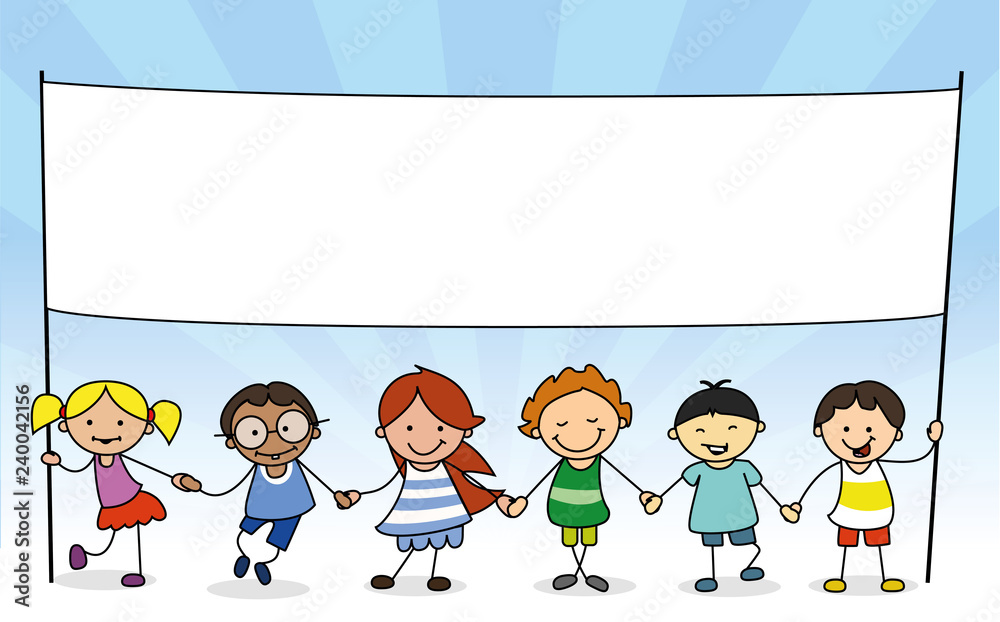 kids holding white banner with copy space - illustration Stock Vector ...