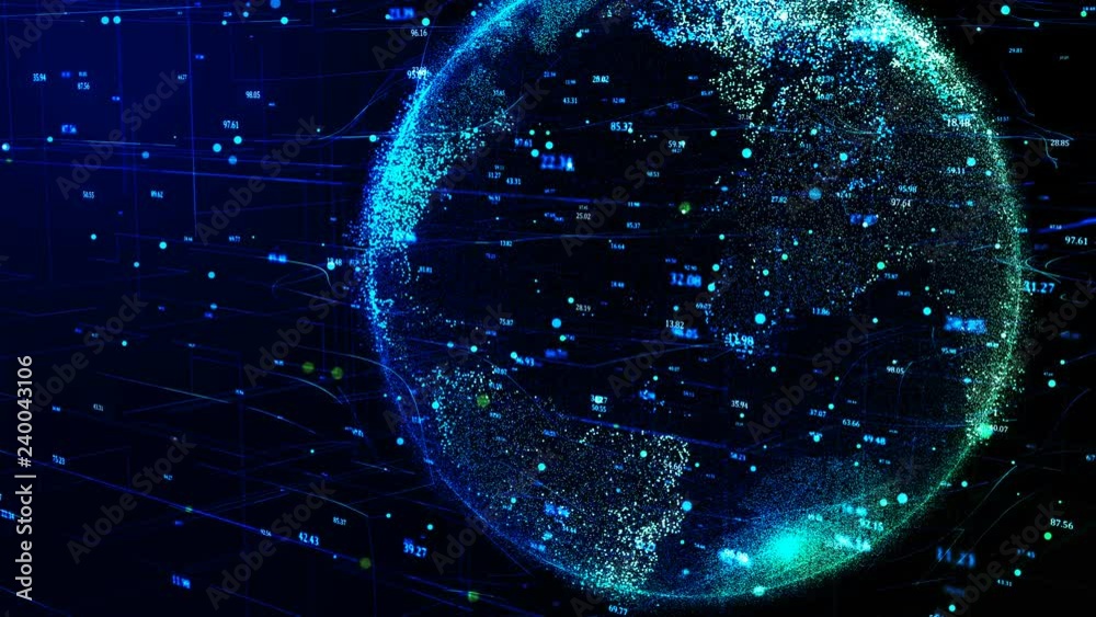 3D animation of blue planet Earth in the global futuristic cyber ...