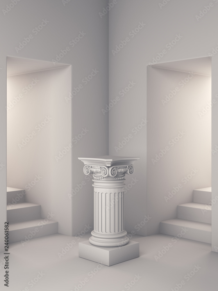 White roman greek podium display column and stair in minimalist ...