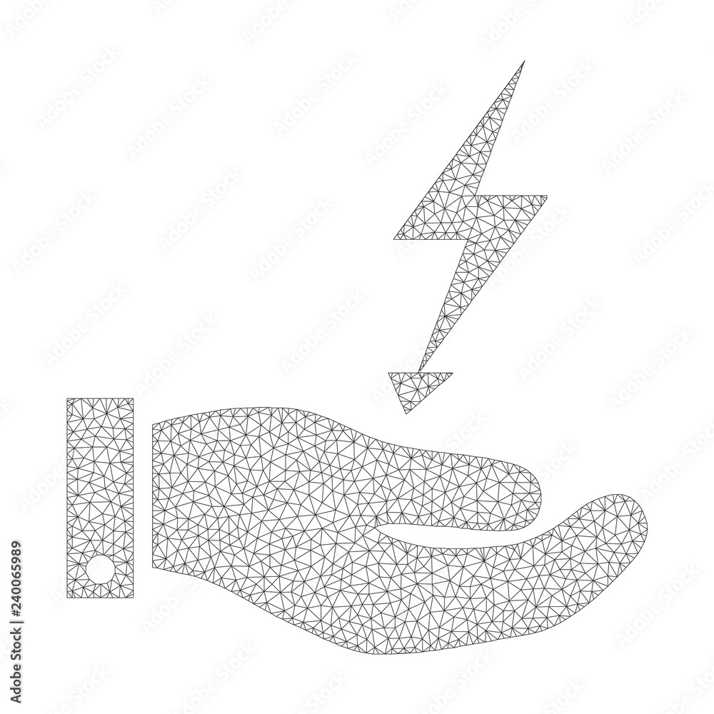 Mesh vector electricity supply hand icon on a white background ...