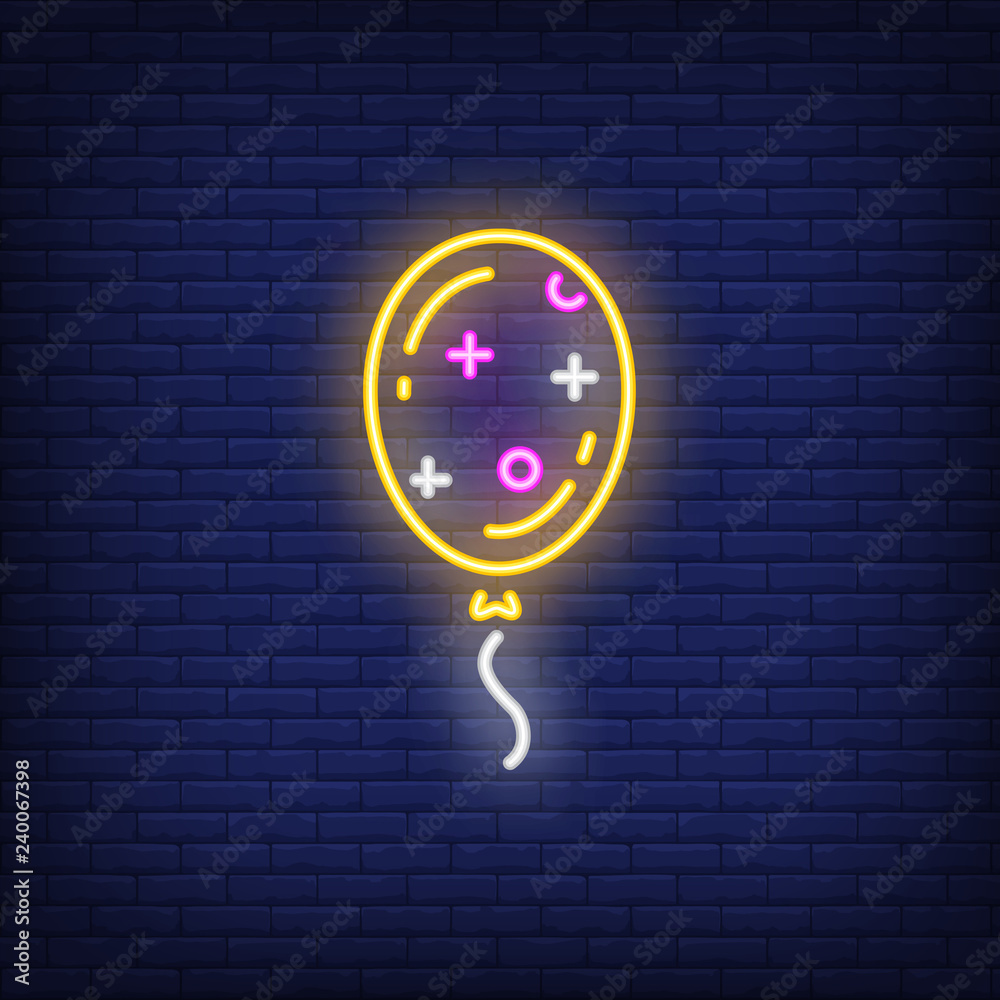 Patterned balloon neon sign. Party, celebration, birthday design ...