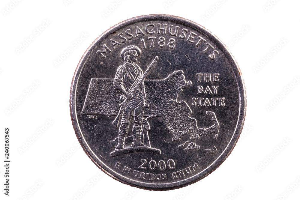 Massachusetts State Quarter Tail Side On White Background Stock Photo ...