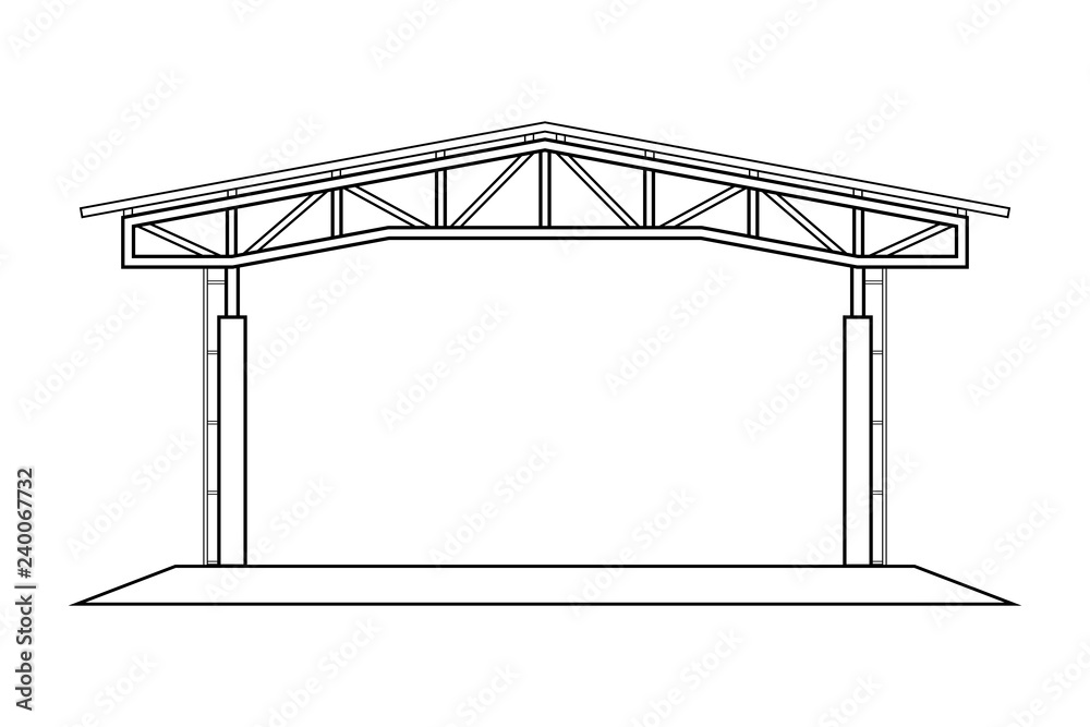 Abstract outline drawing, space frame structure of house asia style ...