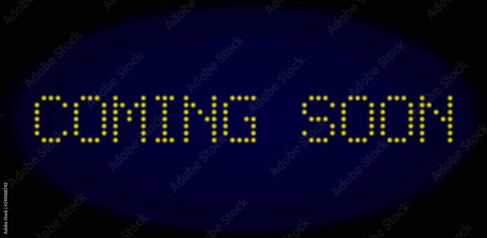 Coming Soon title in LED style with round glowing pixels. Vector shiny ...
