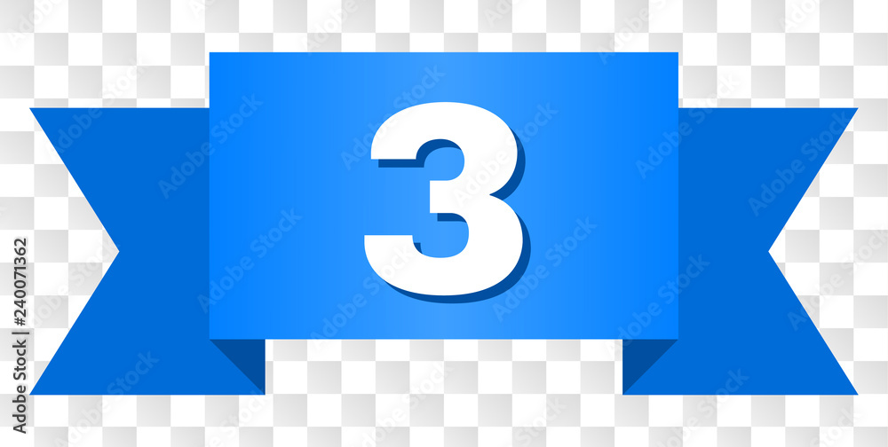 3 text on a ribbon. Designed with white caption and blue tape. Vector ...