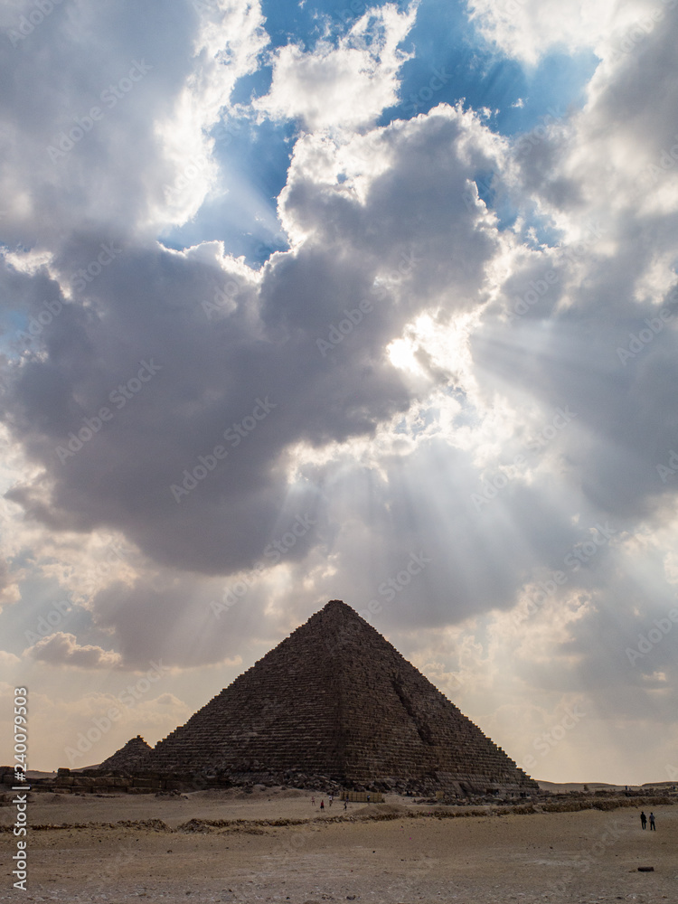 Beautiful light beams over the great pyramids in Egypt Stock Photo ...
