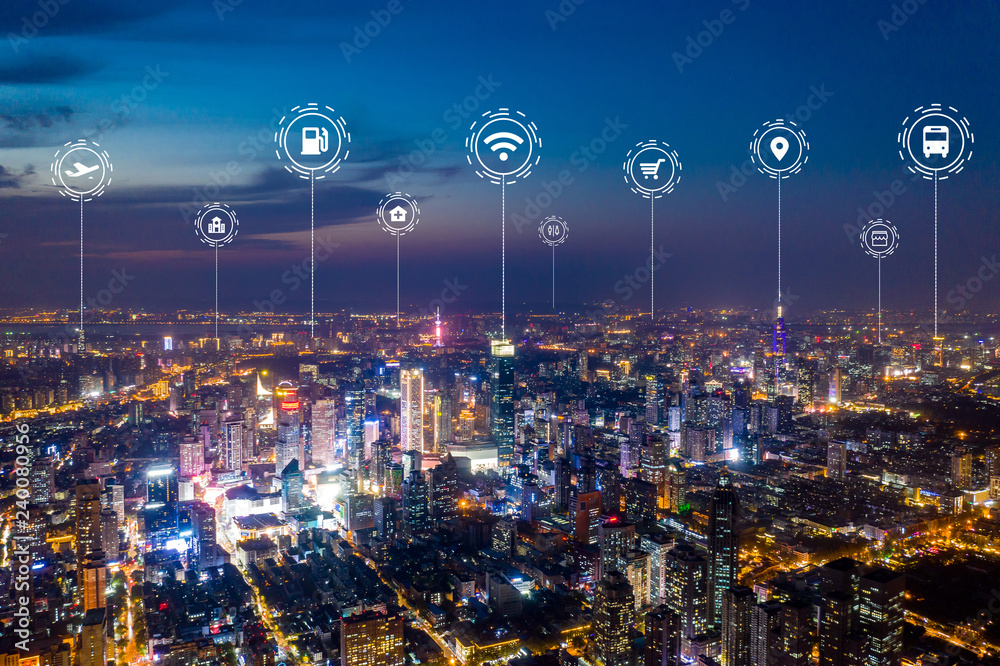 5G network wireless systems and internet of things with modern city ...