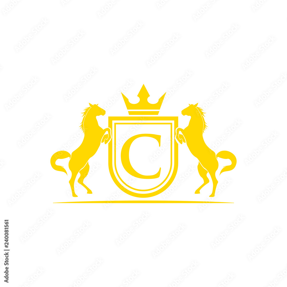 Initial Letter C logo. Horse Brand Logo design vector. Retro golden ...