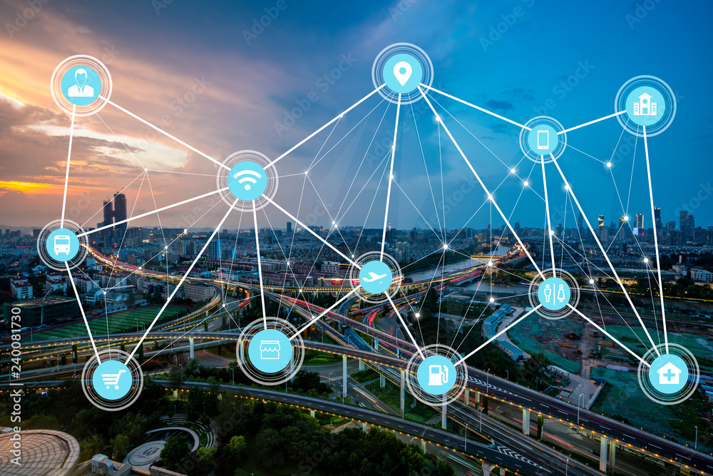 5G network wireless systems and internet of things with modern city ...
