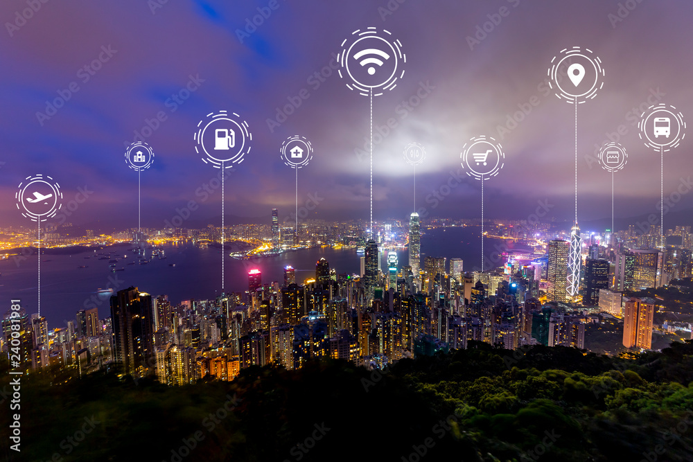 5G network wireless systems and internet of things with modern city ...