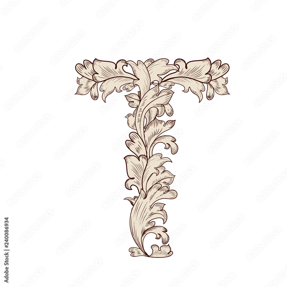 Fancy foliage uppercase letter T Stock Vector | Adobe Stock