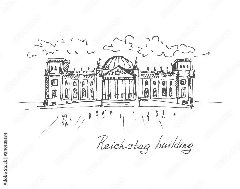Hand drawn Reichstag building in Berlin, German parliament. Berlin ...